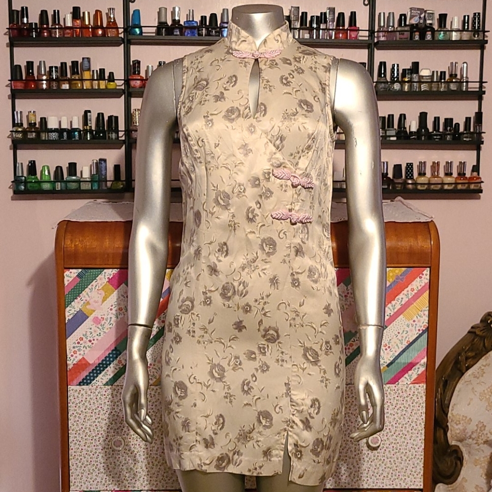 Cheongsam Qipao Asian Dress Chinese Pink Cream Rare B… - Gem